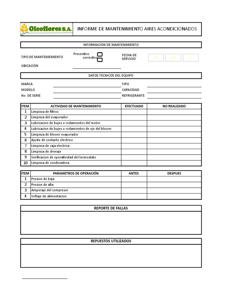 Formato Mtto Aires Acondicionados | PDF