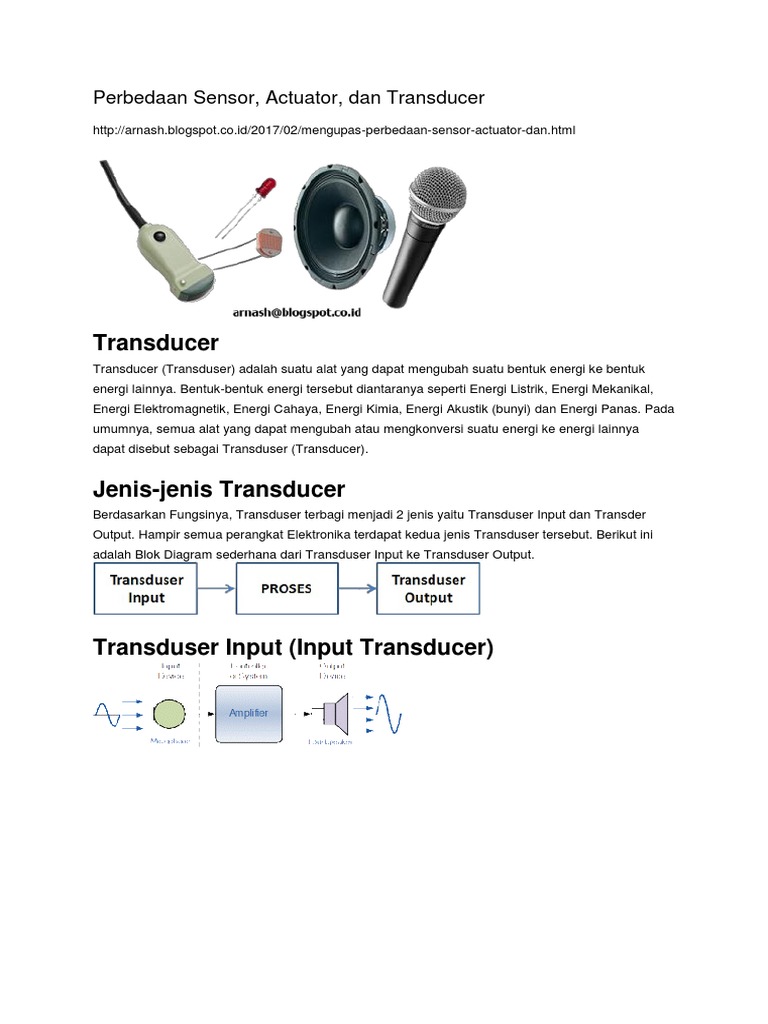 Perbedaan Sensor, Actuator, Dan Transducer | PDF