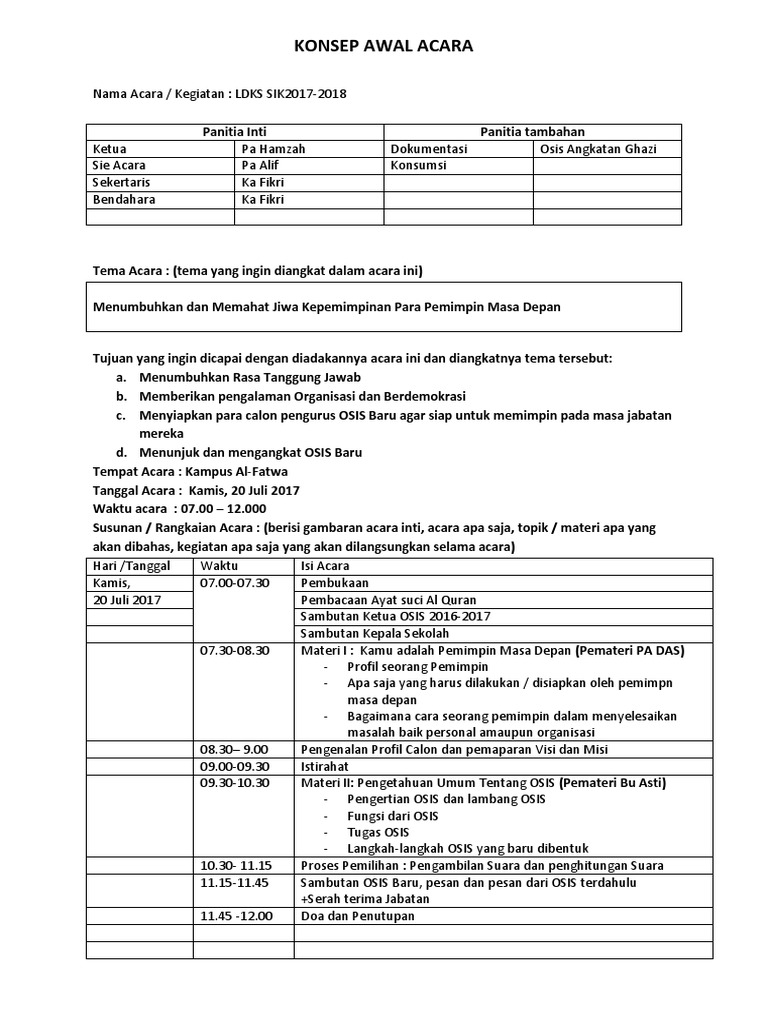 Draft Konsep Awal Acara LDK | PDF