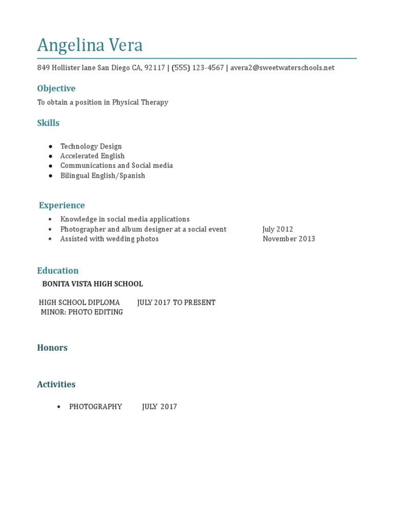 Angelina Vera Resume MV | PDF