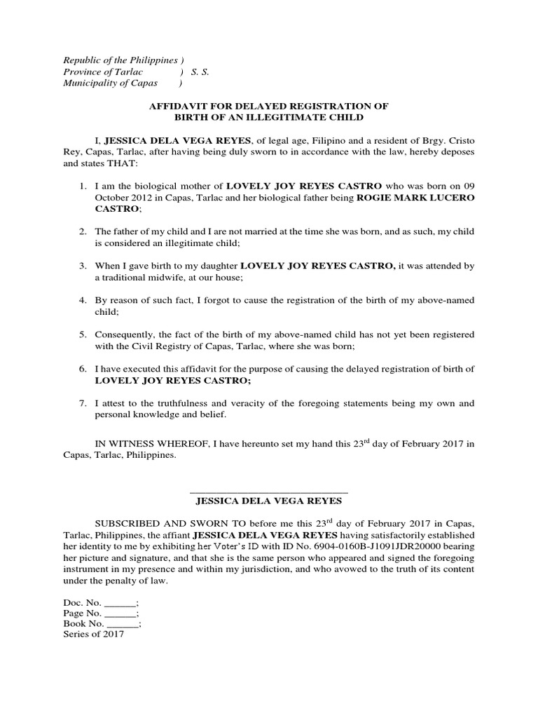 Affidavit of Delayed Registration of Birth | PDF