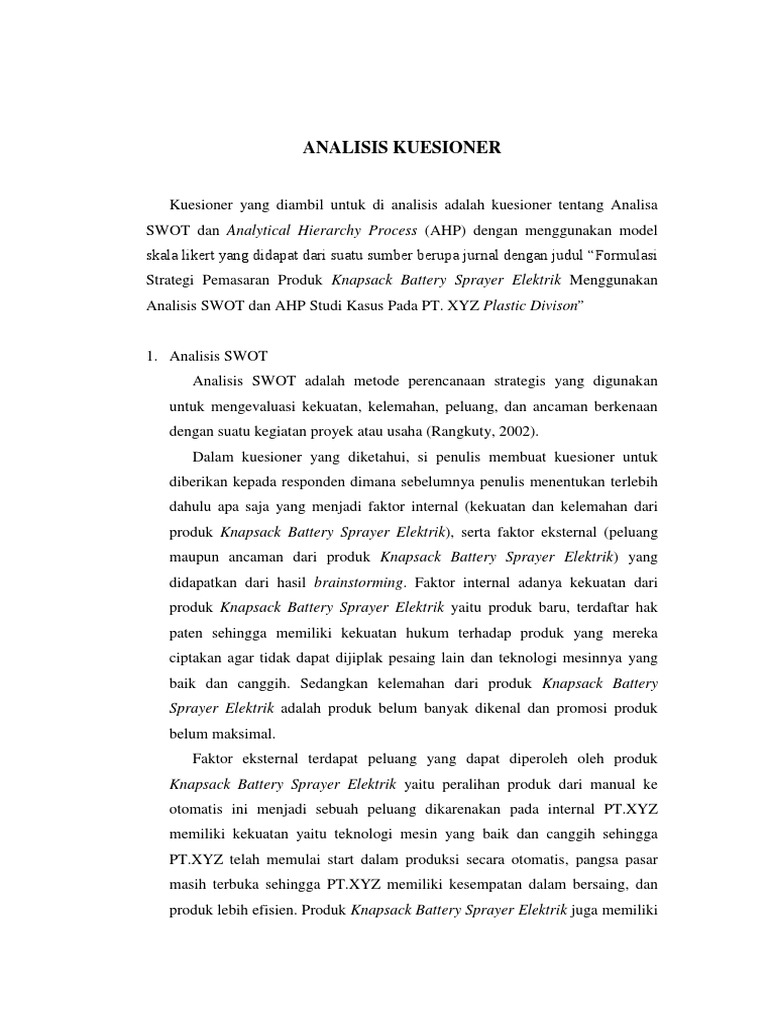 Analisis Kuesioner Swot&ahp | PDF