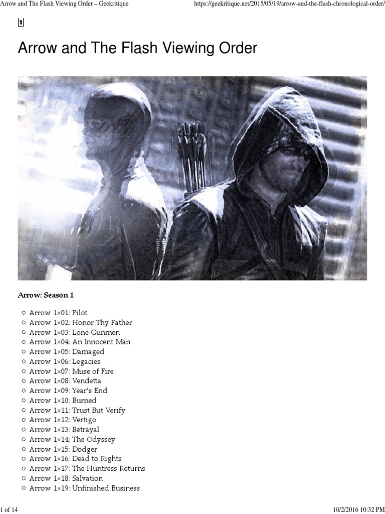Arrow and The Flash Viewing Order - Geekritique | PDF | Batman | Dc Comics