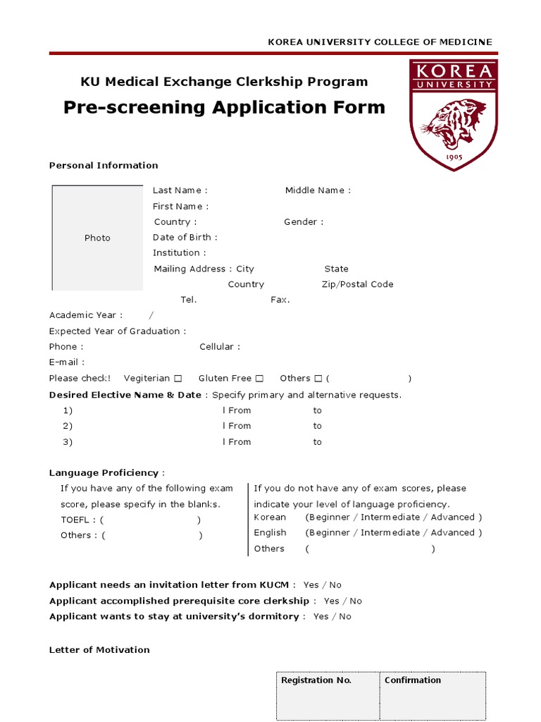 Pre-Screening Application Form: KU Medical Exchange Clerkship Program ...