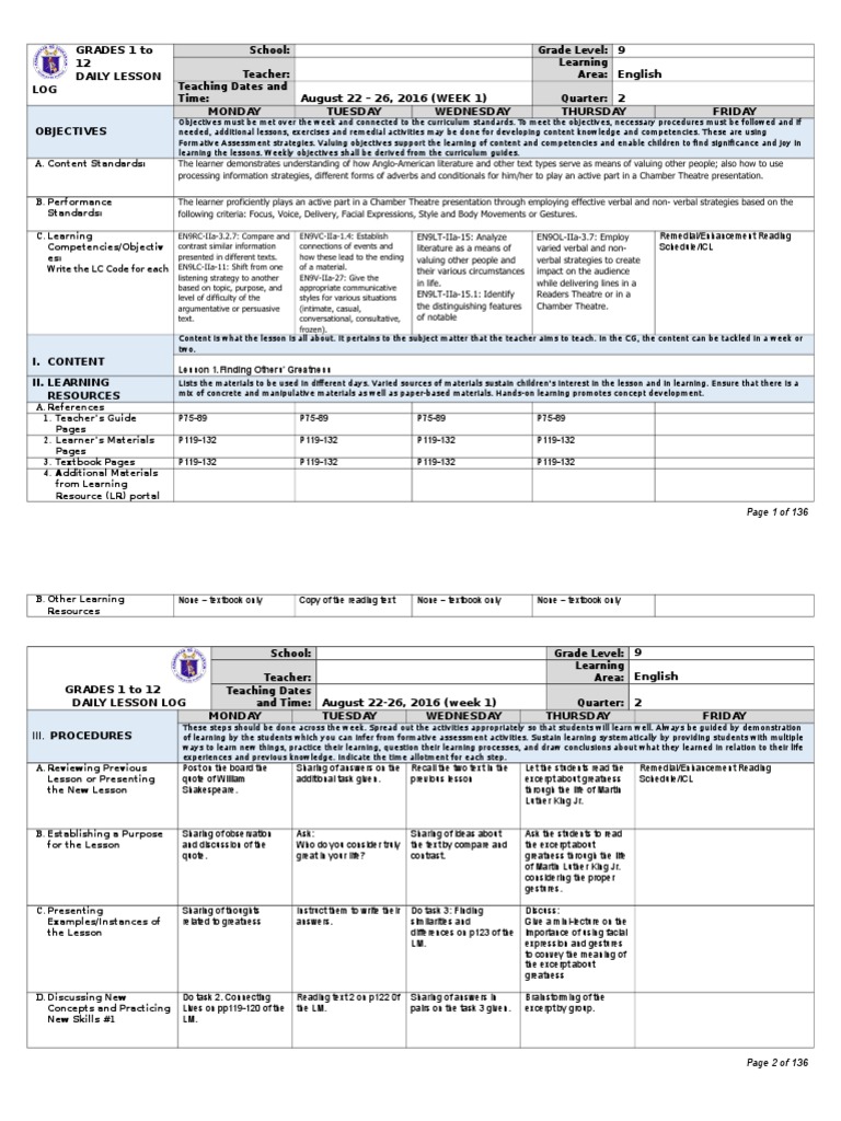 Grade 9 English DLL Q2-Q4 | PDF | Educational Assessment | Competence ...