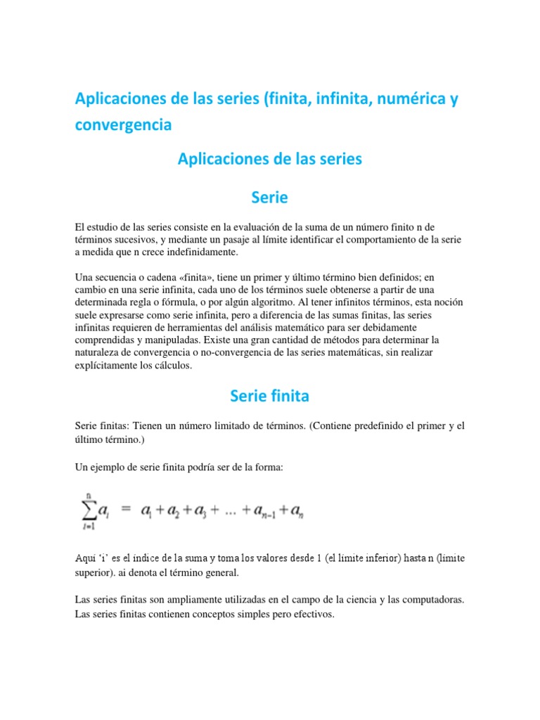 Aplicaciones de Las Series (Finita, Infinita, Numérica y Convergencia ...