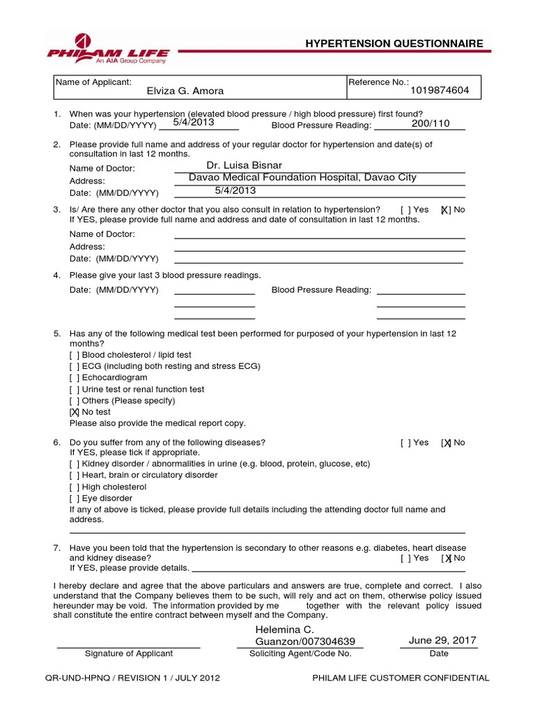 HYPERTENSION+QUESTIONNAIRE+(Rev.1+2012).pdf | Hypertension | Kidney