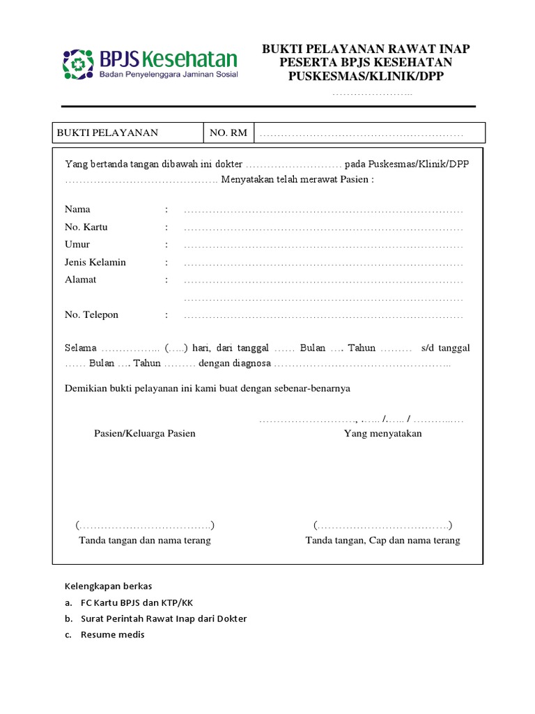 Form Bukti Pelayanan Rawat Inap | PDF