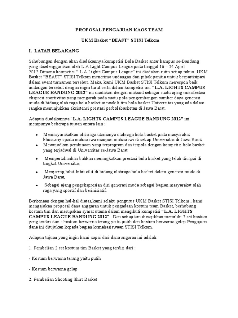 Proposal Pengajuan Kaos Team | PDF