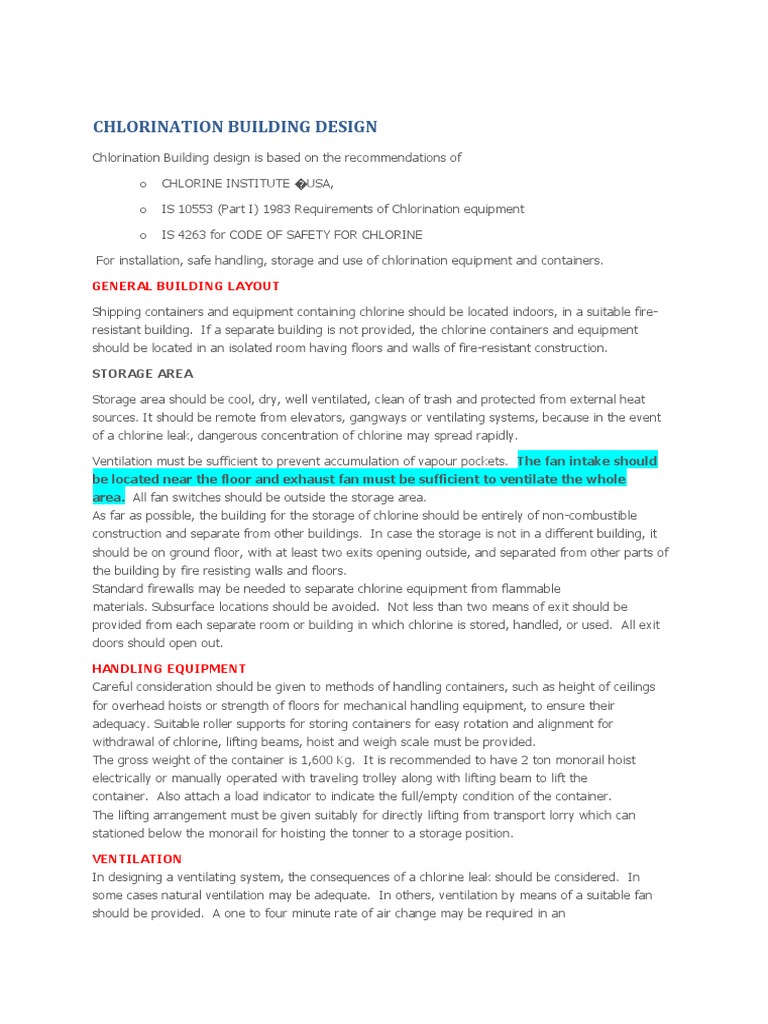 Chlorination Building Safety Guidelines | PDF | Hvac | Duct (Flow)