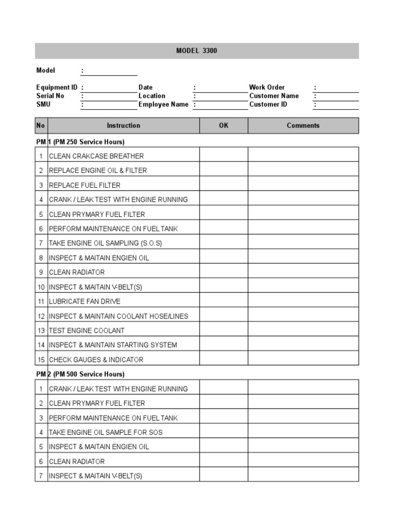 PM Check List | PDF | Motor Oil | Engines