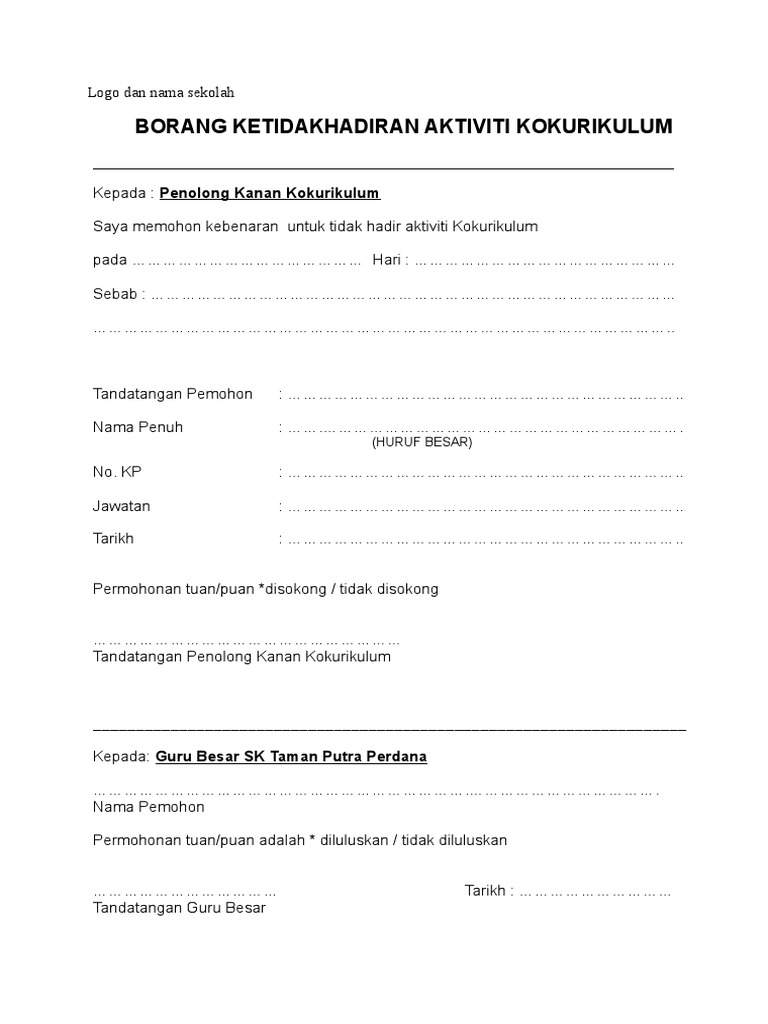 Borang Ketidakhadiran Kokurikulum | PDF