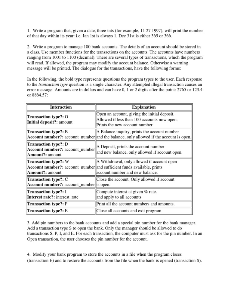 A Bank Account Management Program with Enhanced Features such as Date ...