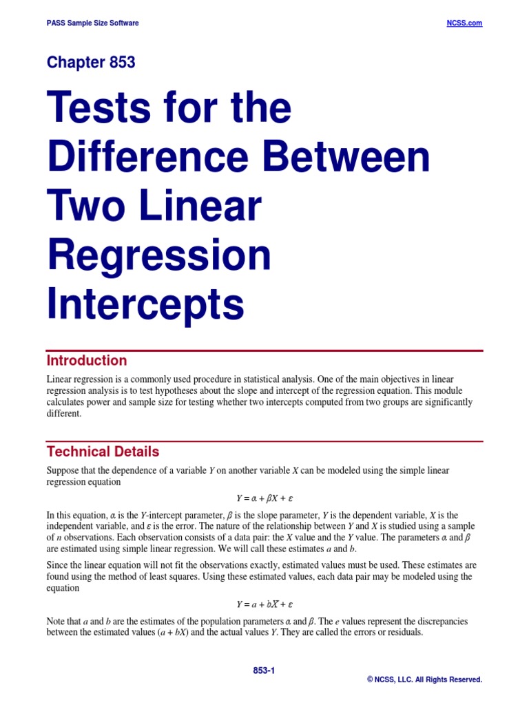 Tests For The Difference Between Two Linear Regression Intercepts | PDF ...