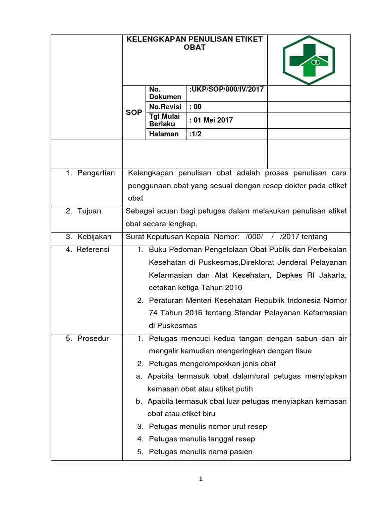 Panduan Penulisan Etiket Obat Lengkap | PDF