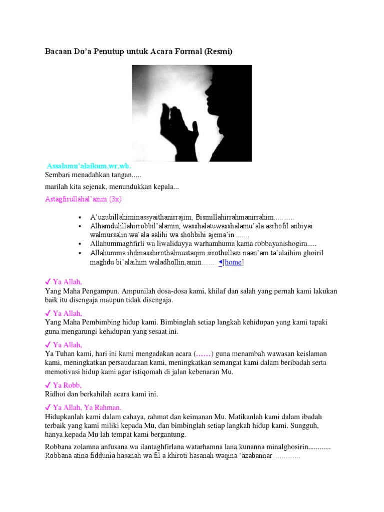 Doa Penutup Acara Formal dan Resmi | PDF | Agama & Spiritualitas | Gaya ...