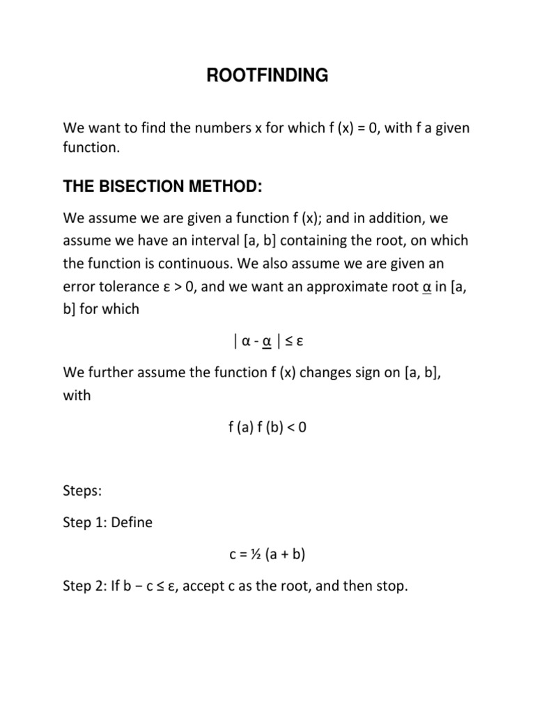 Rootfinding: The Bisection Method | PDF | Mathematics Of Computing | Mathematical Objects