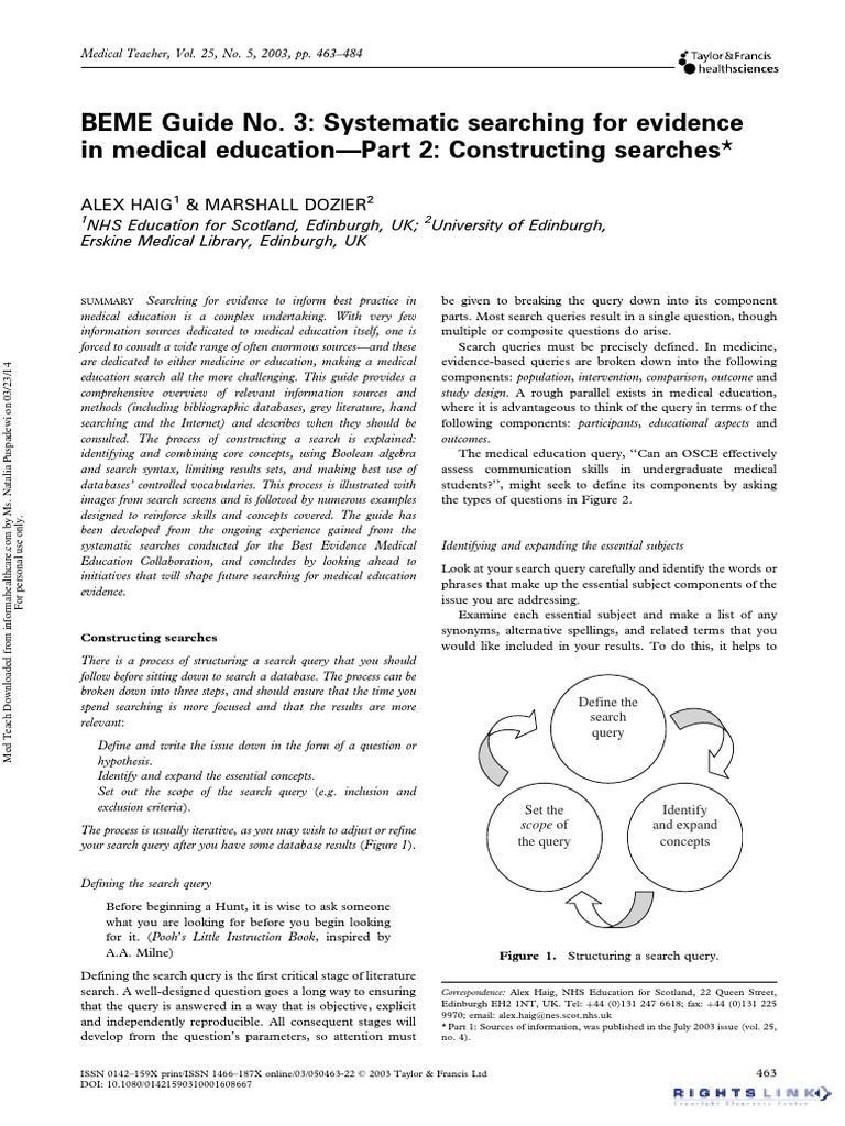 BEME Guide No. 3: Systematic Searching For Evidence in Medical ...