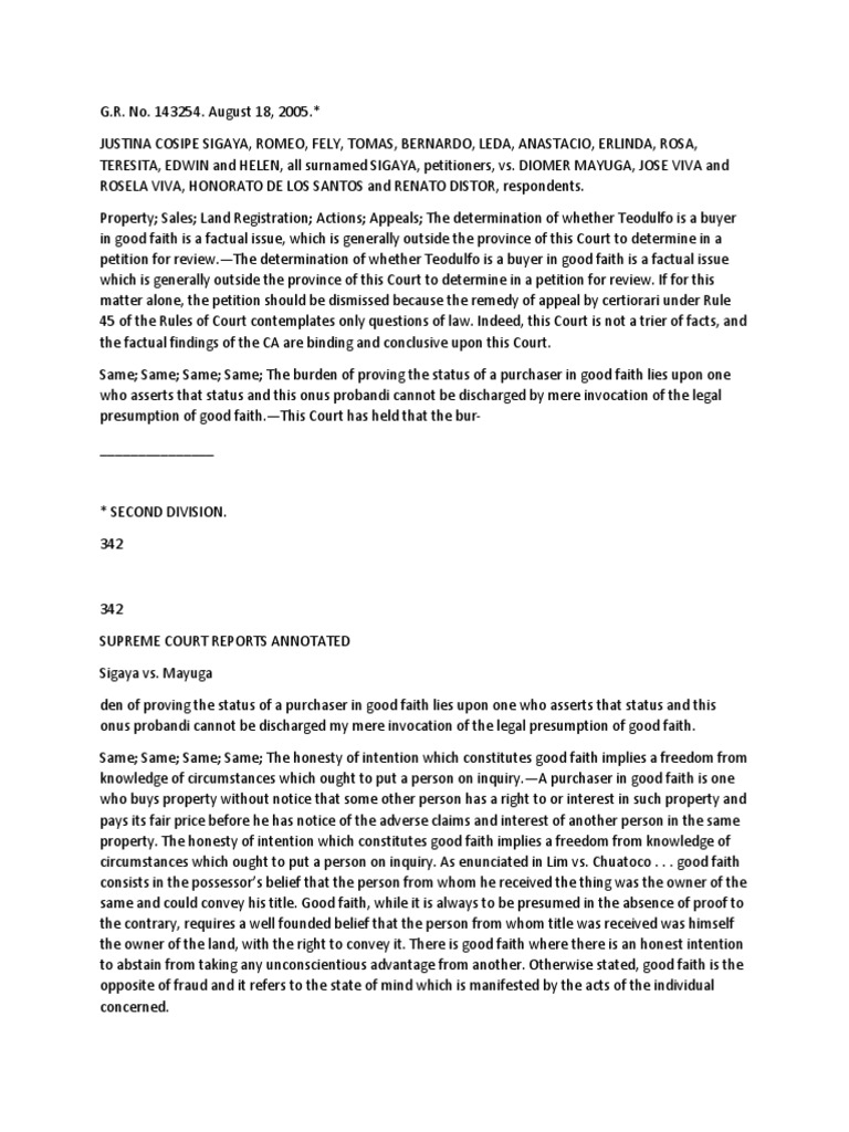 23 - Sigaya vs. Mayuga, 467 SCRA 341, G.R. No. 143254 August 18, 2005 ...