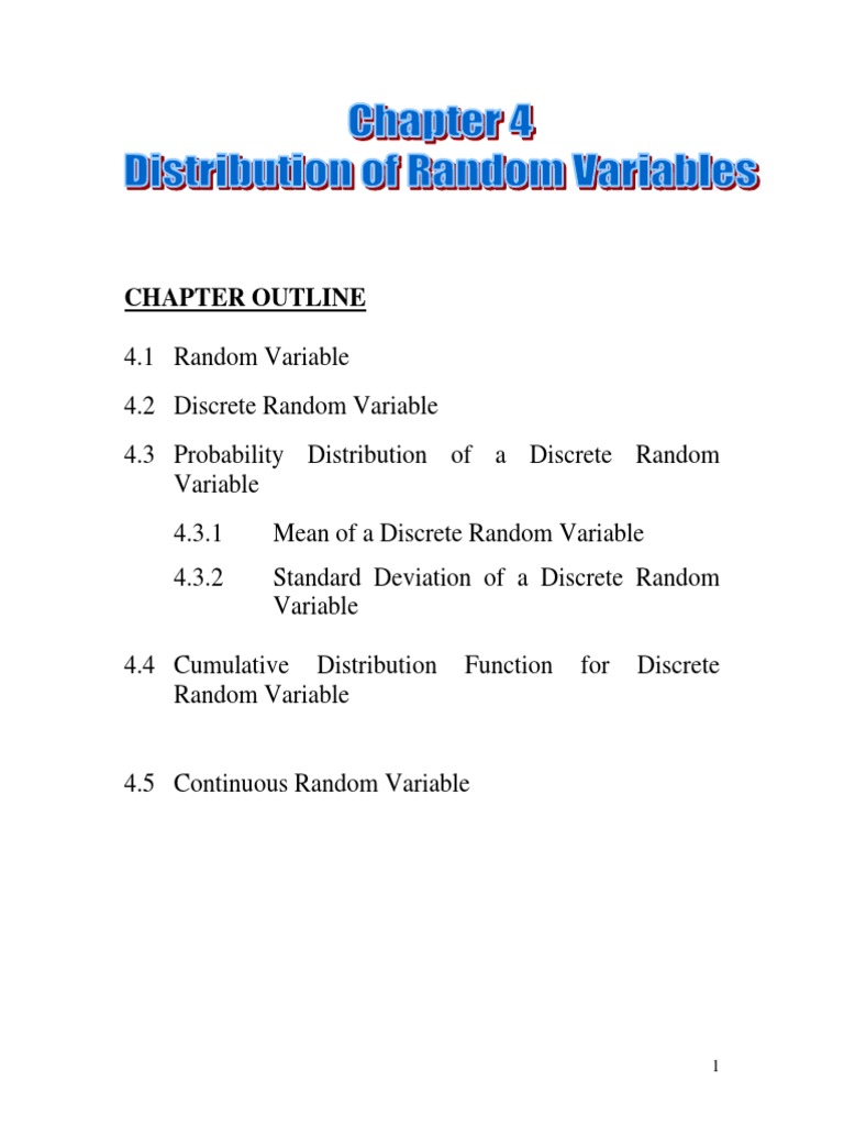 Chapter4 Lecturer PDF | PDF | Probability Distribution | Random Variable