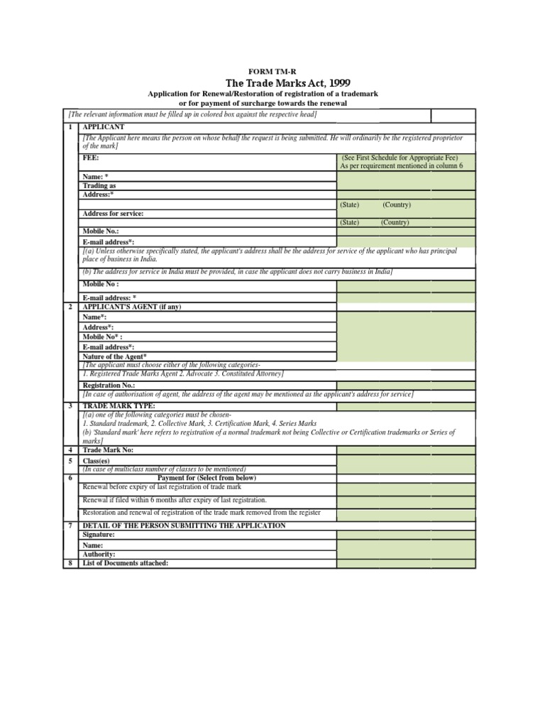 Form TM R | PDF | Trademark | Civil Law (Common Law)