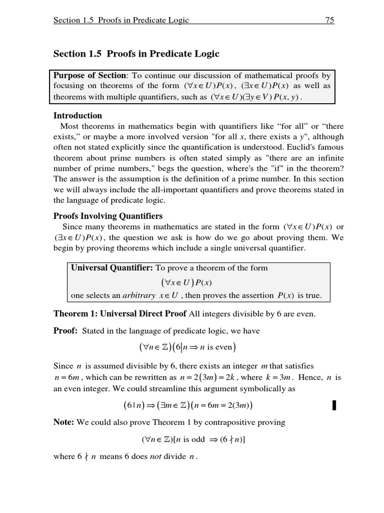 Section 1.5 Proofs in Predicate Logic: Xupx Xupx Xu Y Vpxy | PDF ...