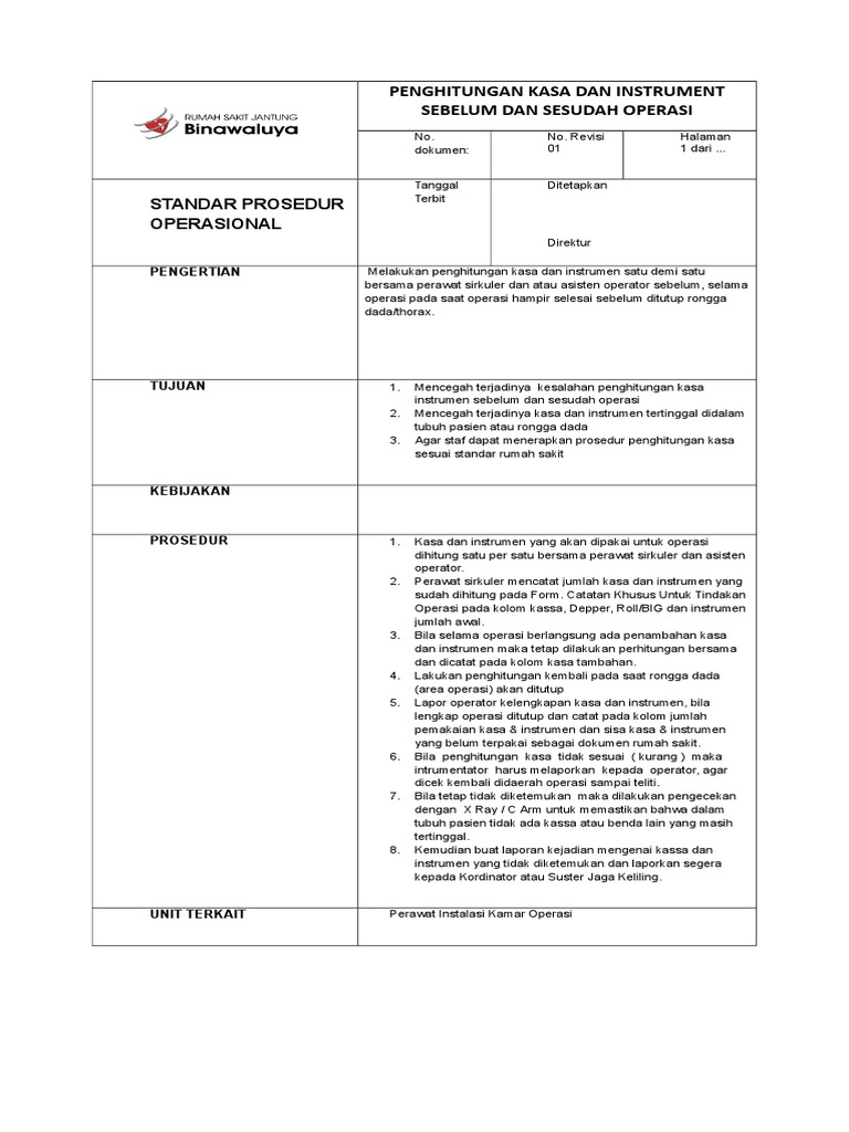 Prosedur Penghitungan Kasa Operasi | PDF
