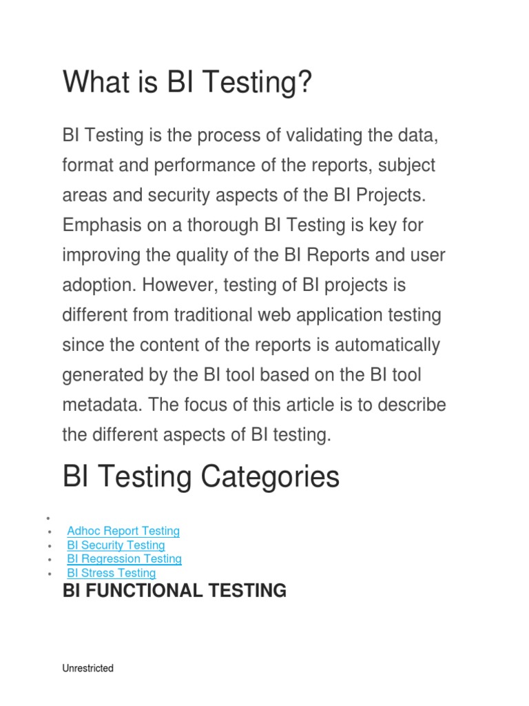 What Is BI Testing | PDF | Business Intelligence | Cache (Computing)