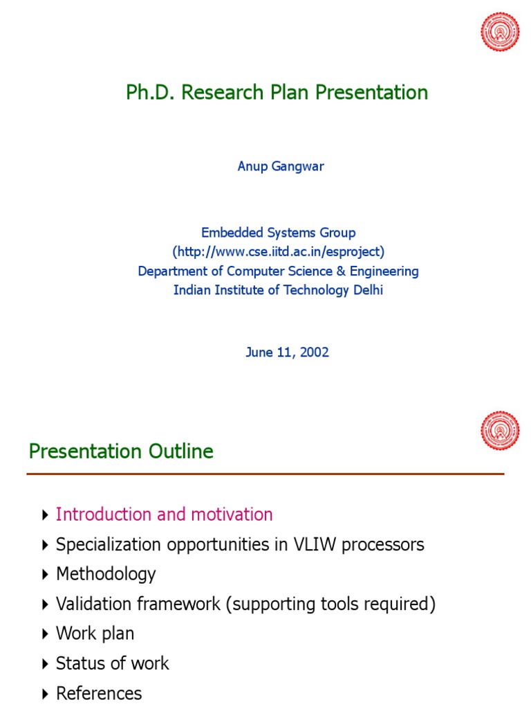 Ph.D. Research Plan Presentation: Anup Gangwar | PDF | Central Processing Unit | Compiler