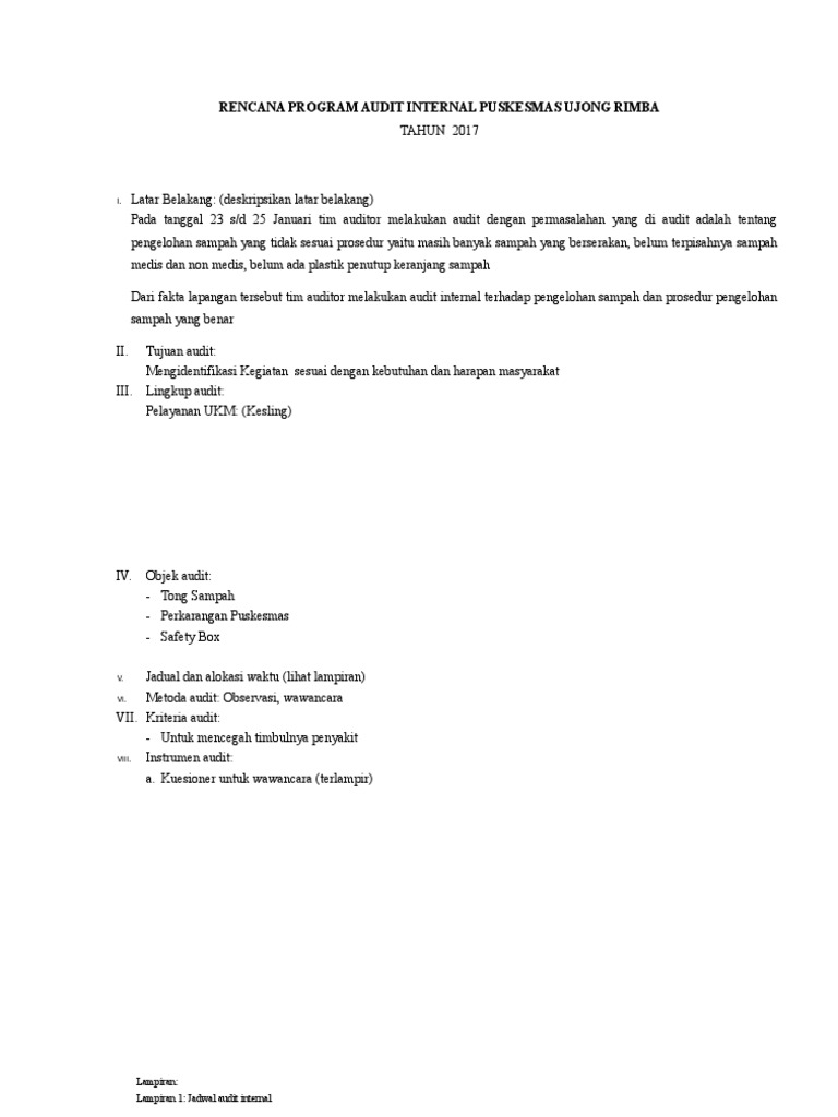 Contoh RENCANA AUDIT INTERNAL PUSKESMAS | PDF