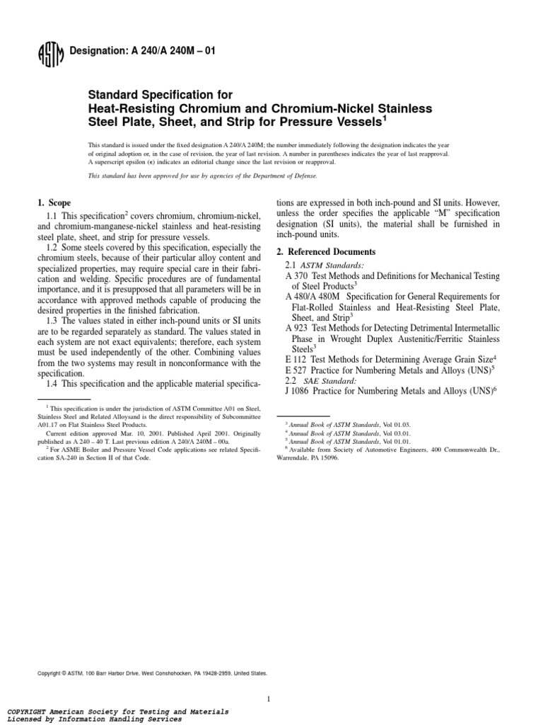ASTM A240.pdf | Steel | Specification (Technical Standard)