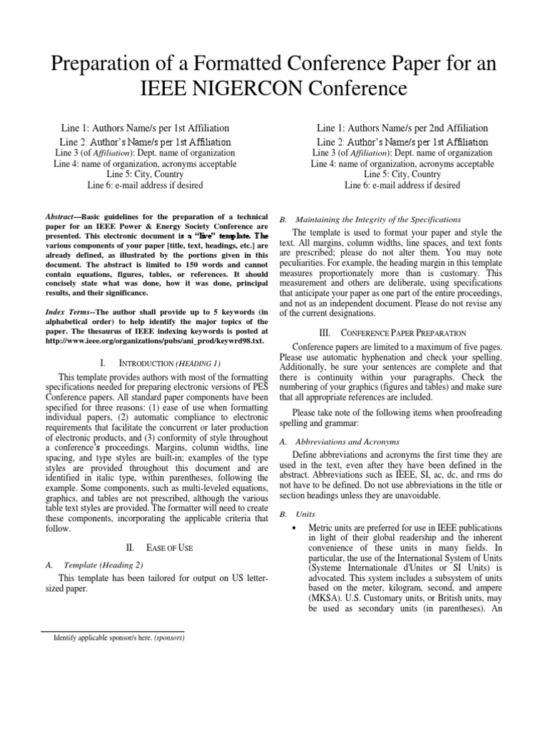 IEEE NIGERCON Conference Paper Template | PDF | Bracket | Note (Typography)