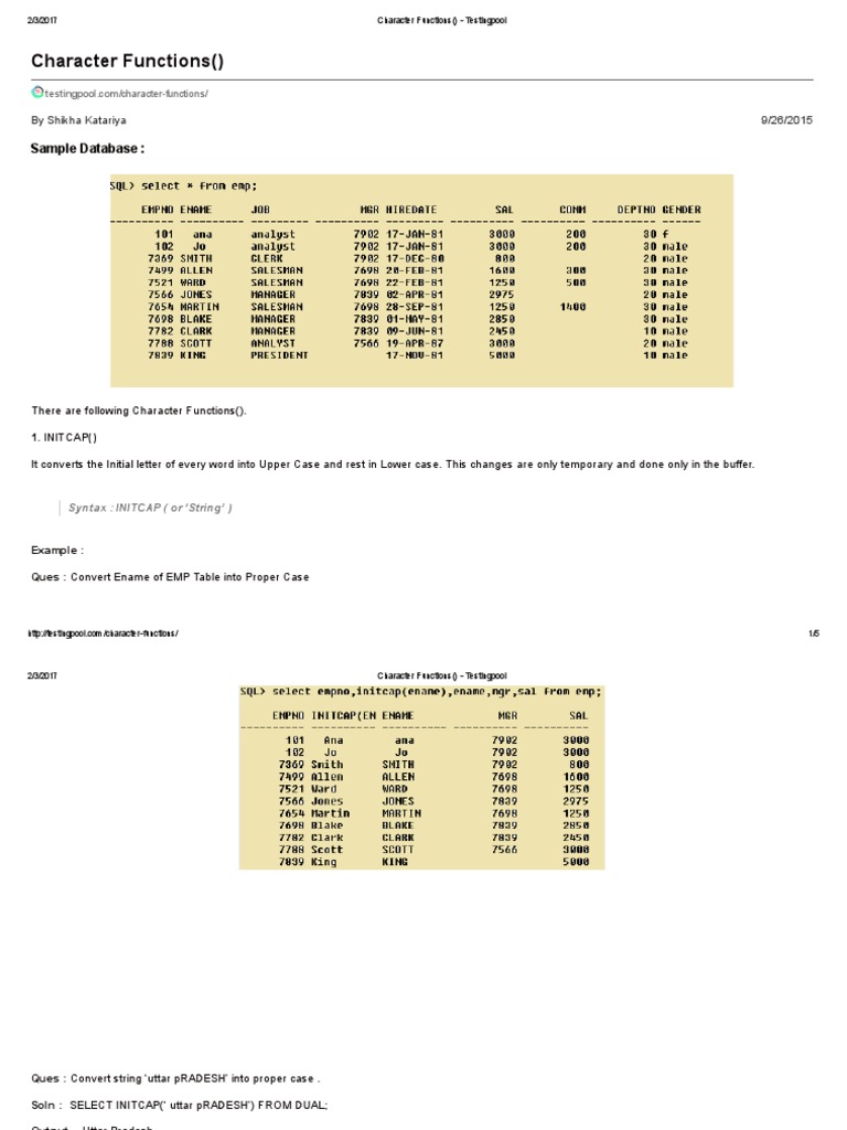 Character Functions - Testingpool | PDF | String (Computer Science ...