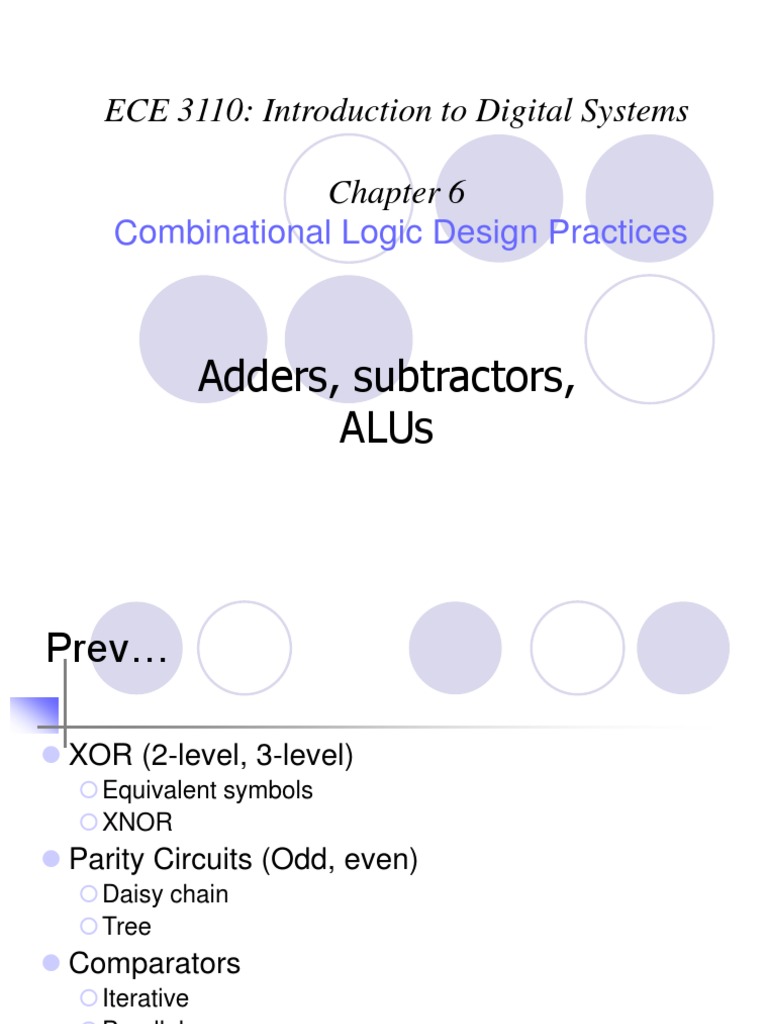 Combinational Logic Design Practices: Adders, Subtractors, and ...