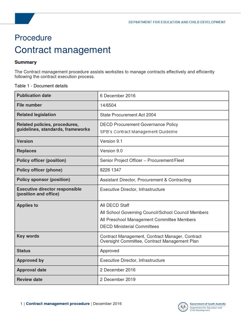 Contract management: Procedure