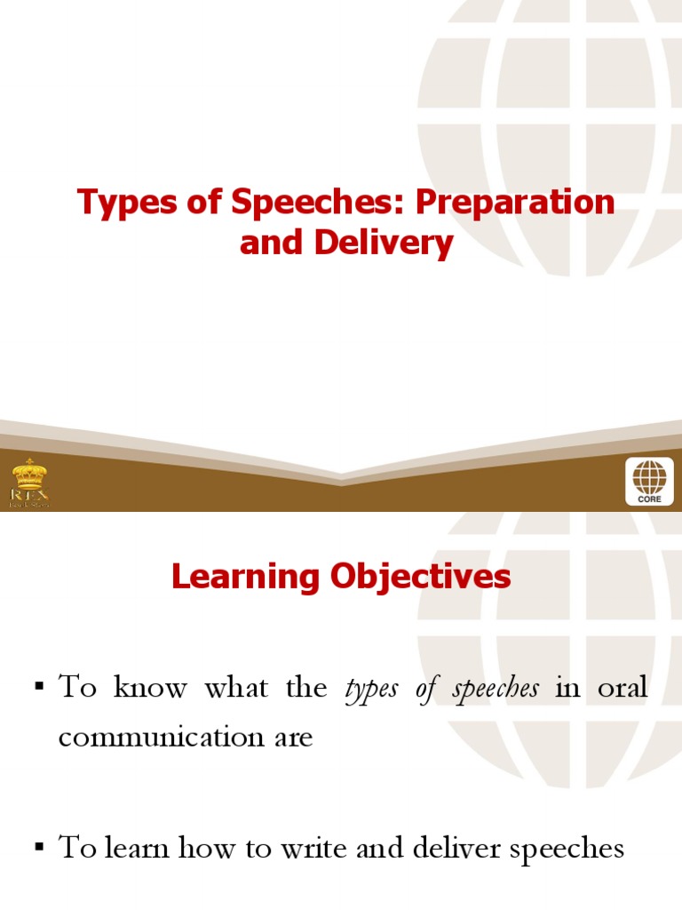 5 Types of Speeches Preparation and Delivery | PDF | Public Speaking ...