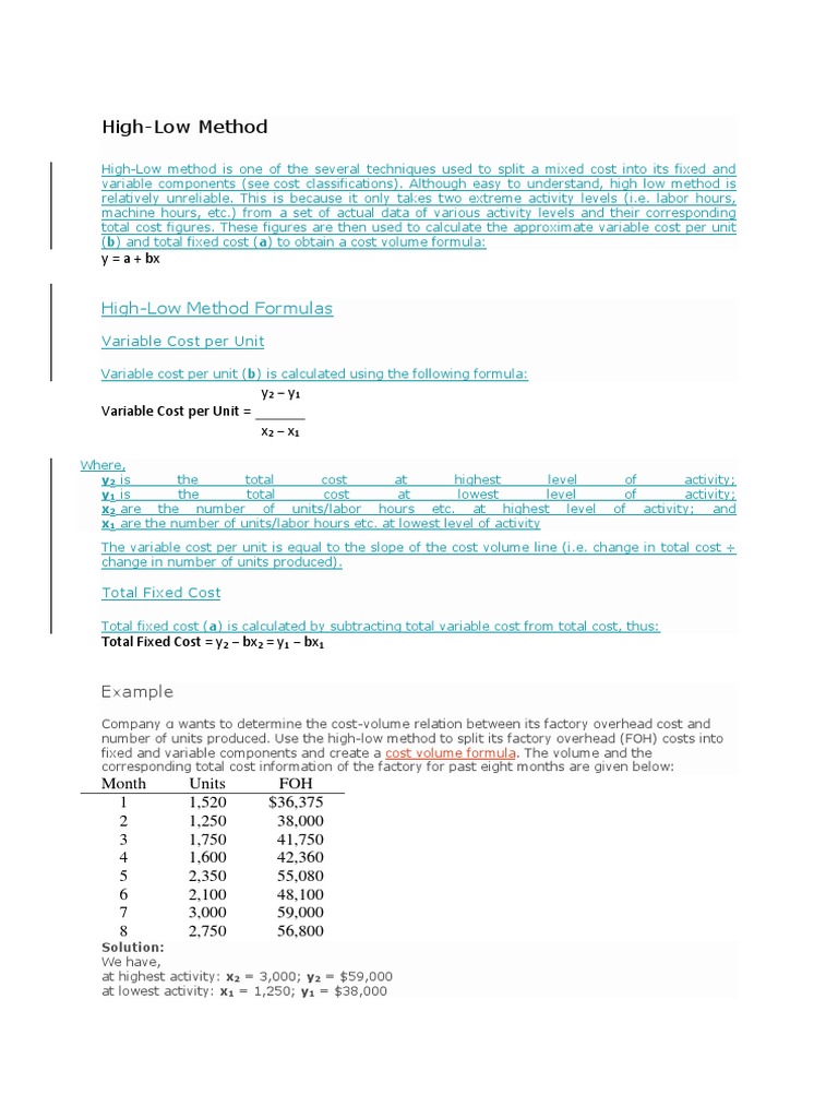 High-Low Method Formulas | PDF | Least Squares | Regression Analysis
