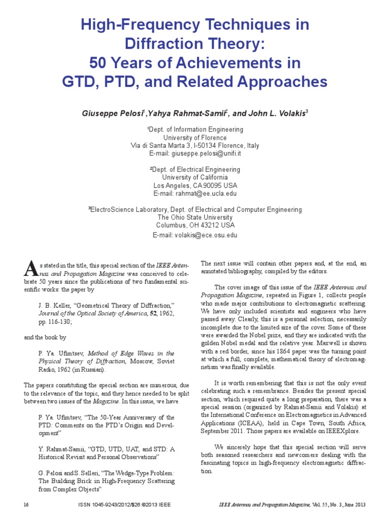 Diffraction Theory 50 Years Of Achievements In Gtd Ptd Etc Pdf Diffraction Science And