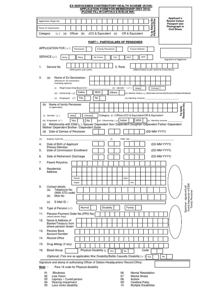 ECHS Revised Application2015 PDF | PDF | Identity Document | Disability