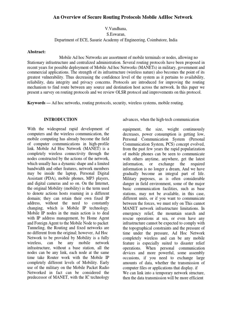 An Overview of Secure Routing Protocols Mobile Adhoc Network | PDF | Wireless Ad Hoc Network ...