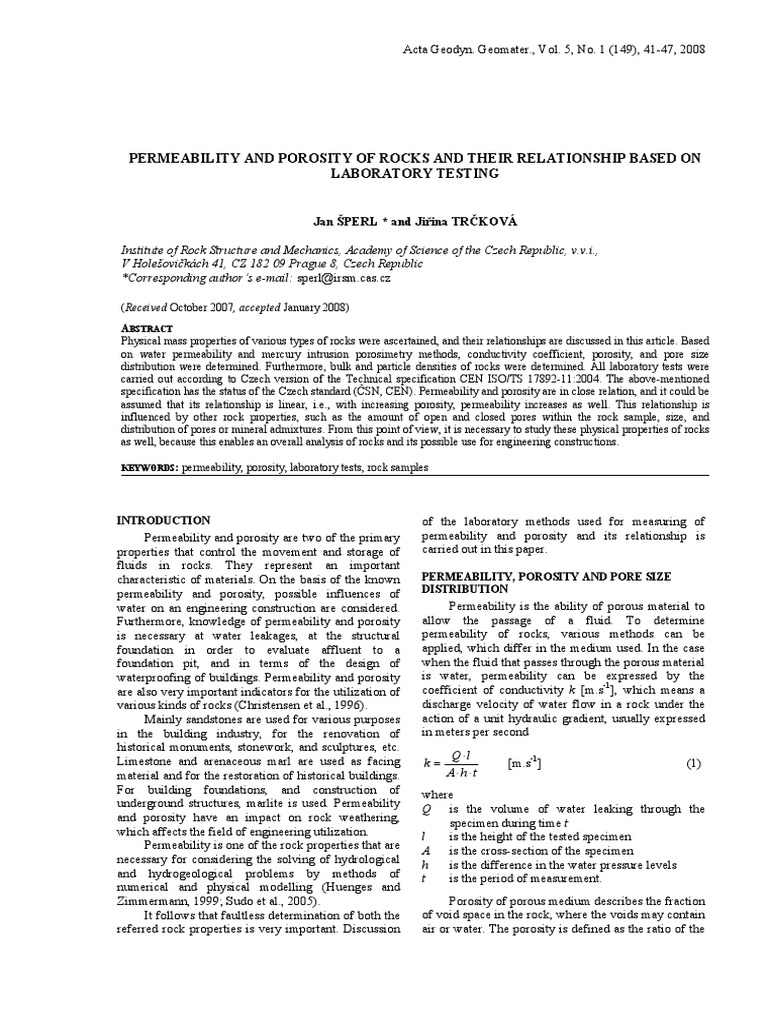 Permeability And Porosity Of Rocks And Their Relationship Based On Pdf