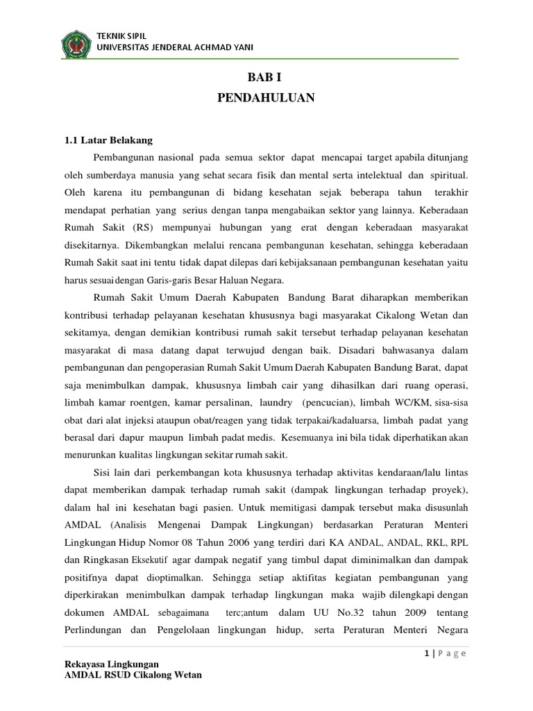 AMDAL RSUD Cikalong Wetan | PDF | Pengembangan Diri