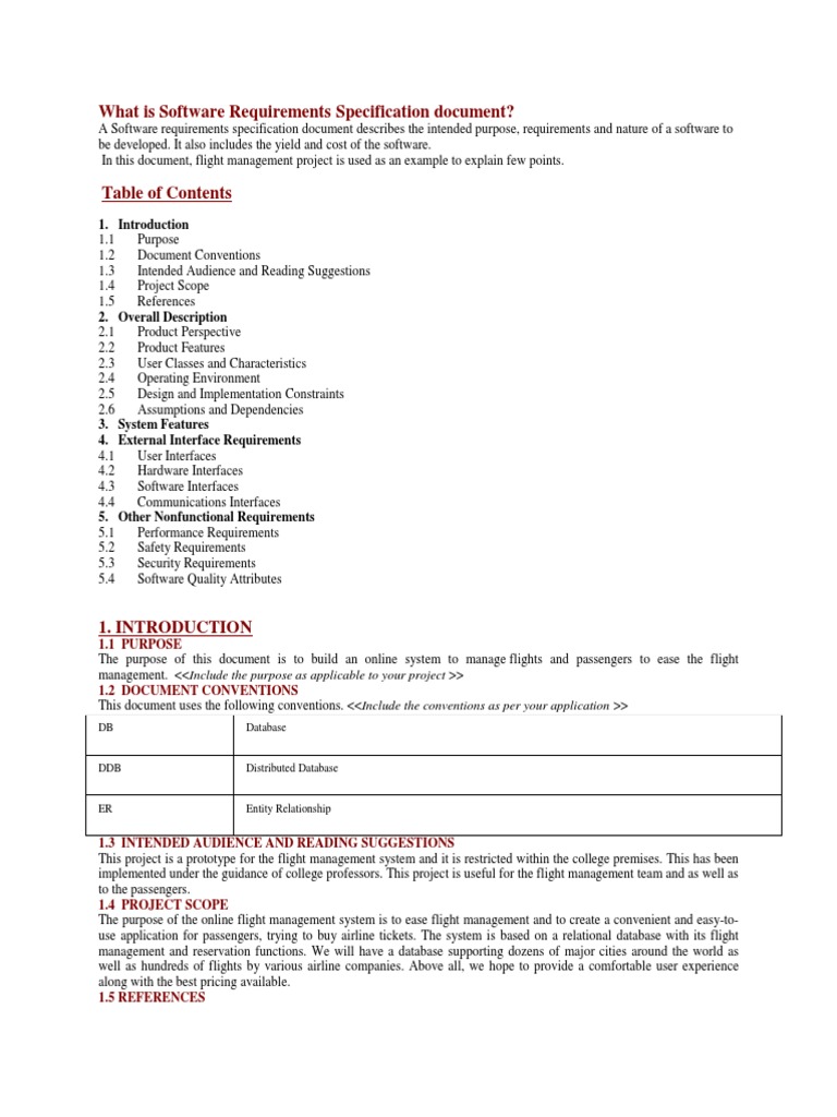 What Is Software Requirements Specification Document?: 1.1 Purpose | PDF | Databases ...