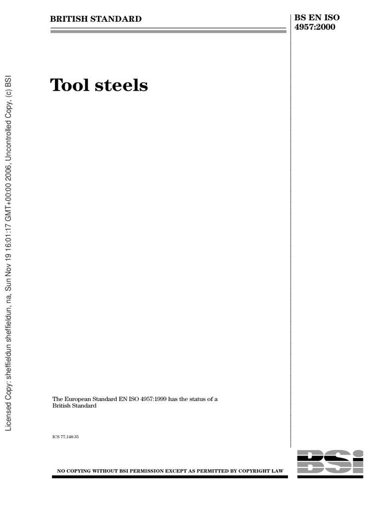 BS EN ISO 4957 2000 Tool Steel PDF | PDF