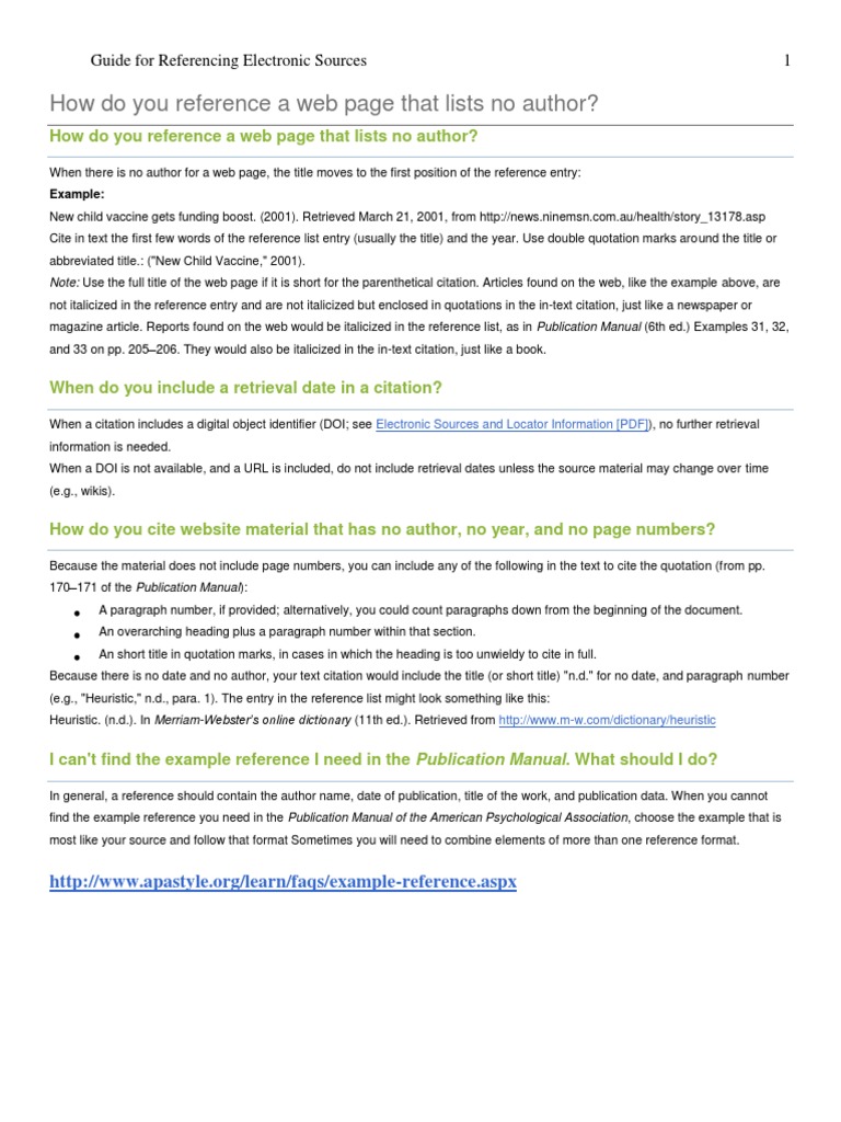 Guidelines For Referencing Electronic Sources | PDF | Citation ...