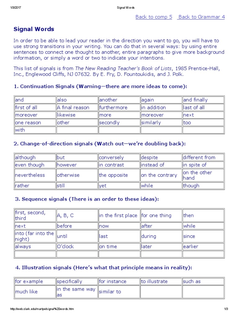 Signal Words: Back To Comp 5 Back To Grammar 4 | PDF | Truth | Epistemology