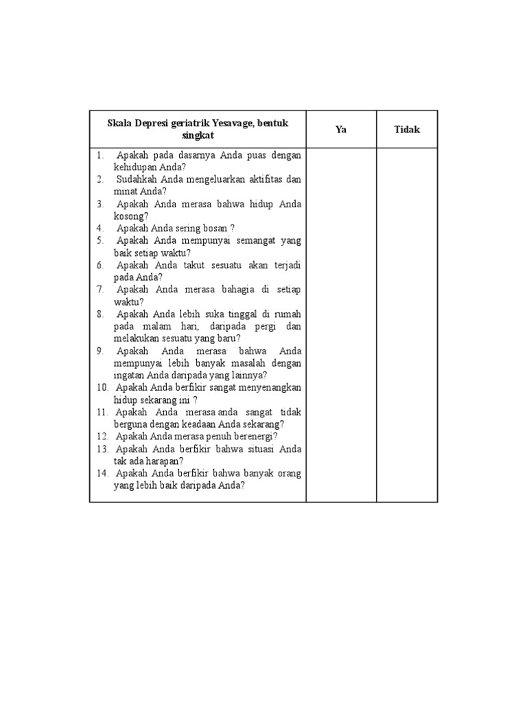 Skala Depresi Geriatrik Yesavage | PDF