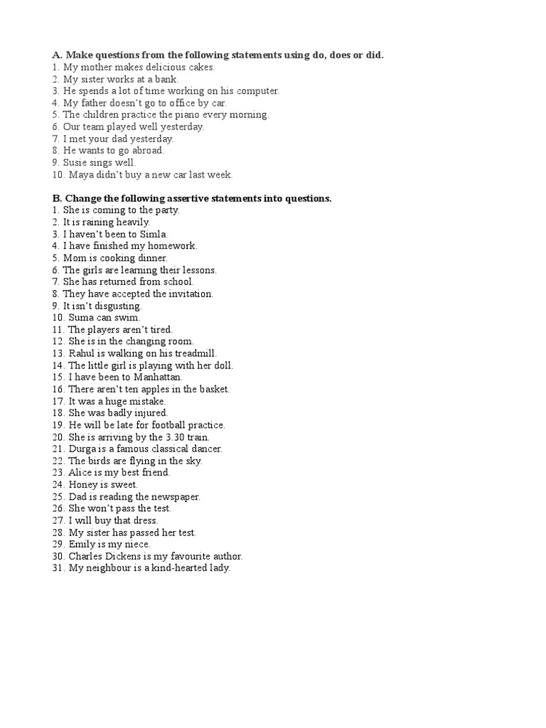 Changing Sentences Into Questions | PDF