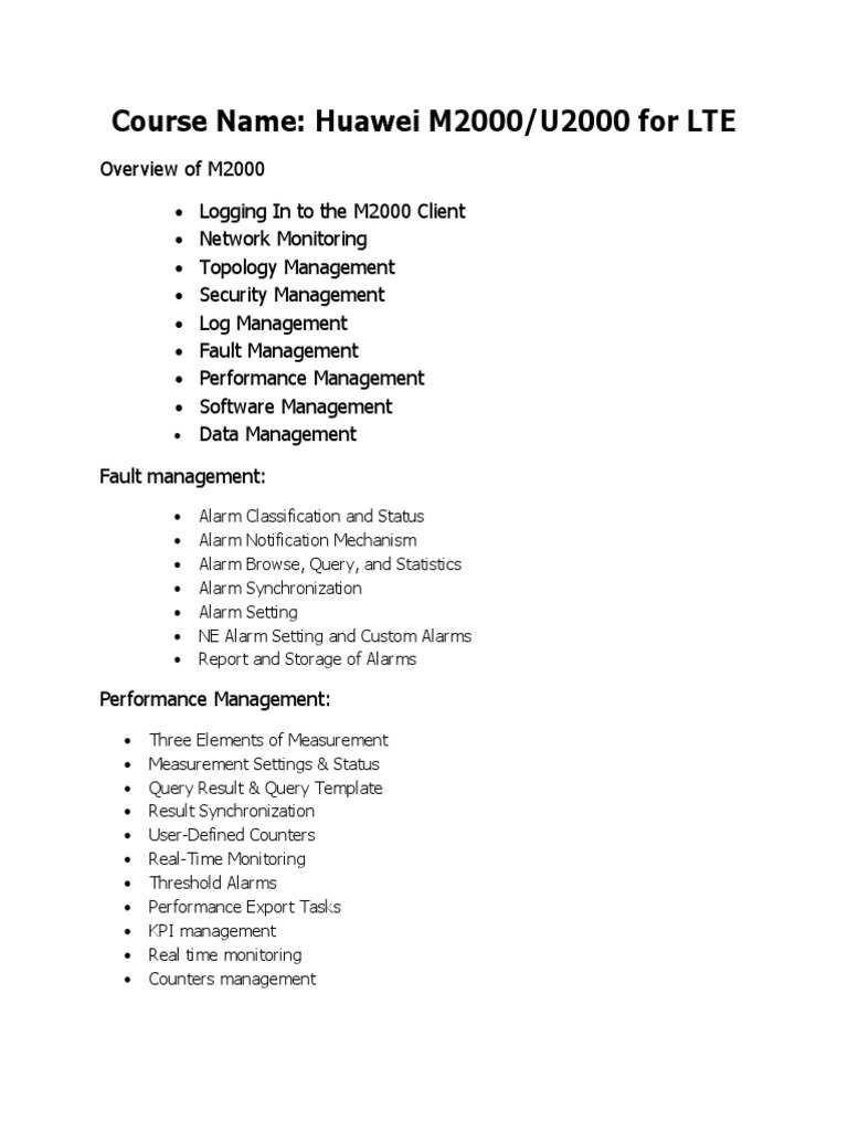 Course Name: Huawei M2000/U2000 For LTE | PDF | Computer Engineering | Computer Data