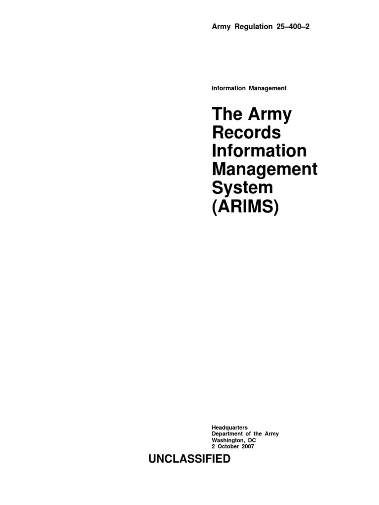 The Army Records Information Management System (Arims) : Unclassified ...